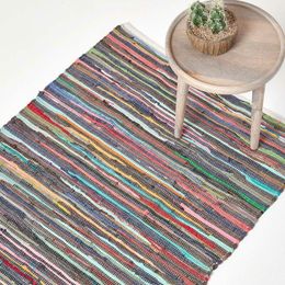 Homescapes - Handgewebter Chindi-Teppich mit bunten Streifen aus Baumwolle, 90 x 150 cm - Bunt