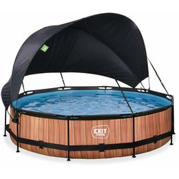 EXIT Toys - EXIT Wood Pool ø360x76cm mit Filterpump und Sonnensegel - braun