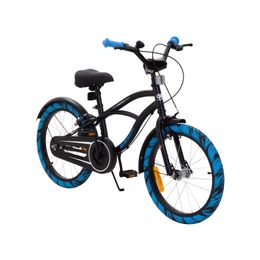 Actionbikes Motors Actionbikes Kinderfahrrad Cruiser 18 Zoll, schwarz, Fahrradständer, Antirutschgriffe, Lenkerschutz (Schwarz/Blau)