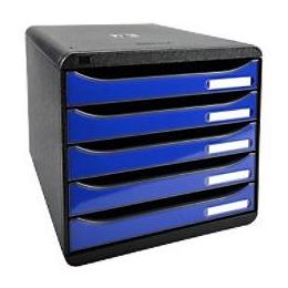 Exacompta Schubladenbox mit 5 Schubladen Big Box Plus Kunststoff Glänzendes Schwarz, Meeresblau 27,8 x 34,7 x 27,1 cm