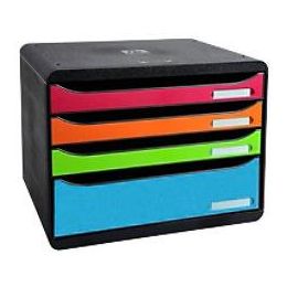 Exacompta Schubladenbox mit 4 Schubladen Big Box Plus Horizon Maxi Kunststoff Harlekinfarben 35,5 x 27 x 27,1 cm