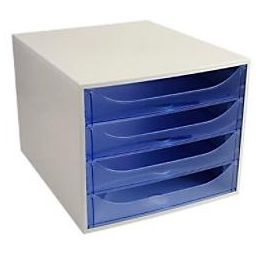 Exacompta Schubladenbox mit 4 Schubladen EcoBox Kunststoff Hellgrau, Blau 28,4 x 34,8 x 23,4 cm