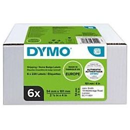 Dymo LW 2093092 / 99014 Authentic Versand-/Namensschildetiketten Selbstklebend Weiß 54 x 101 mm 6 Rollen à 220 Etiketten