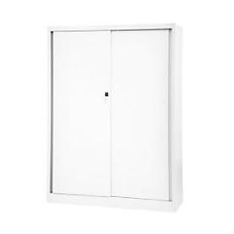 Bisley Schiebetürenschrank ECO, 3 Fachböden, 4 OH, Farbe verkehrsweiß, H 1637 x B 1200 x T 430 mm