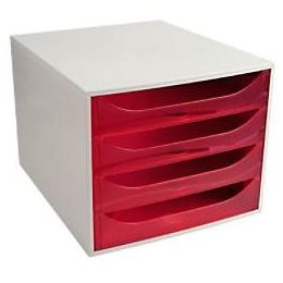 Exacompta Schubladenbox mit 4 Schubladen Big Box Kunststoff Hellgrau, Rot 28,4 x 34,8 x 23,4 cm