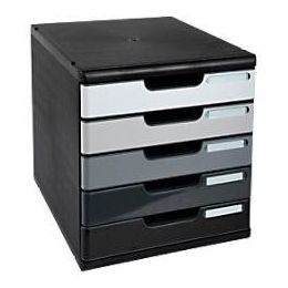 Exacompta Schubladenbox mit 5 Schubladen Big Box Kunststoff Schwarz, Grau 28,8 x 35 x 32 cm