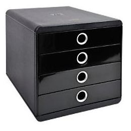 Exacompta Schubladenbox mit 4 Schubladen Pop-Box Kunststoff Schwarz, Silber 27,8 x 34,7 x 26,7 cm