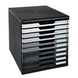 Exacompta Schubladenbox mit 10 Schubladen Big Box Kunststoff Schwarz, Grau 28,8 x 35 x 32 cm