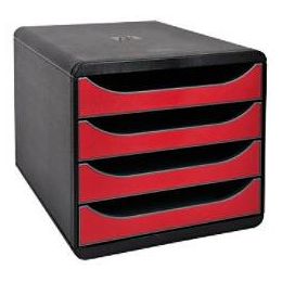 Exacompta Schubladenbox mit 4 Schubladen Big Box Kunststoff Schwarz, Rot 27,8 x 34,7 x 26,7 cm