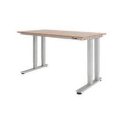 Hammerbacher Elektrisch Höhenverstellbar Schreibtisch Rechteckig Walnuss Spanplatte Silber C-Fuß 160 x 80 cm