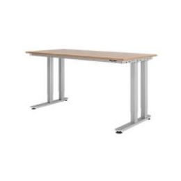 Hammerbacher Elektrisch Höhenverstellbar Schreibtisch Rechteckig Walnuss Spanplatte Silber C-Fuß 180 x 80 cm