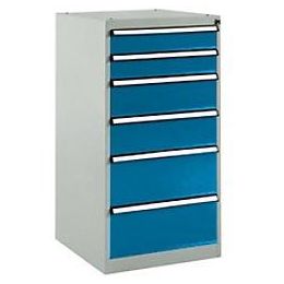 Manuflex Stationär Schubfachschrank 6 Schubfächer BASETEC Hellgrau, Brillantblau 500 x 580 x 1.000 mm