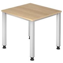 Hammerbacher Q Serie Höhenverstellbarer Schreibtisch Rechteckig Eiche Holz Silber 4 Füße 800 x 685 mm