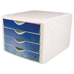 Helit Schubladenbox Blau, Weiß 4 Schübe 26,8 x 25 cm