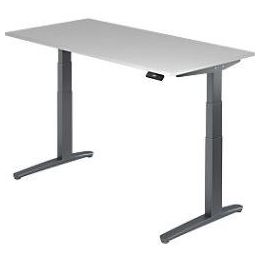 Hammerbacher XBHM VXBHM Elektrisch Höhenverstellbar Sitz-Stehschreibtisch Rechteckig Grau C-Fuß 1.600 (B) x 800 (T) x 1.290 (H) mm Spanplatte, Stahl, Aluminium