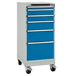 Manuflex Mobil Schubfachschrank BASETEC Hellgrau, Brillantblau 500 x 580 x 1.160 mm