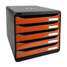 Exacompta Schubladenbox mit 5 Schubladen Big Box Plus Kunststoff Glänzend Schwarz, Orange 27,8 x 34,7 x 27,1 cm