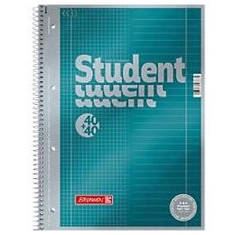 Brunnen Student Premium Notebook DIN A4 Liniert Spiralbindung Pappkarton Türkis Perforiert 160 Seiten 80 Blatt