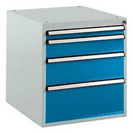 Manuflex Stationär Schubfachschrank 4 Schubfächer BASETEC Hellgrau, Brillantblau 500 x 580 x 560 mm