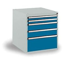 Manuflex Stationär Schubfachschrank 5 Schubfächer BASETEC Hellgrau, Brillantblau 500 x 580 x 560 mm