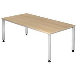 Hammerbacher Q Serie Höhenverstellbarer Schreibtisch Rechteckig Eiche Holz Silber 4 Füße 1.000 x 685 mm