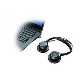 Poly Plantronics Wireless Headset Voyager Focus UC Over-the-Head Style USB Mini Adapter mit geräuschunterdrückenden Lautsprechern und Mikrofon Schwarz