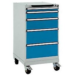 Manuflex Mobil Schubfachschrank 5 Schubfächer BASETEC Brillantblau 500 x 580 x 960 mm