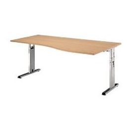 Hammerbacher Matrix Höhenverstellbar Schreibtisch Nierenförmig Buche Aluminium, Holz, Kunststoff, Spanplatte C-Fuß 1.800 x 1.000 x 850 mm