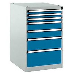 Manuflex Stationär Schubfachschrank 7 Schubladen BASETEC 1.2 Brillantblau 500 x 580 x 800 mm