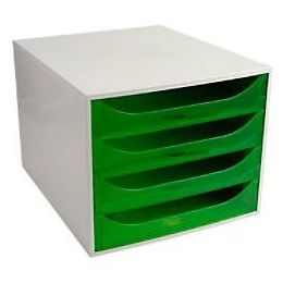 Exacompta Schubladenbox mit 4 Schubladen EcoBox Kunststoff Hellgrau, Grün 28,4 x 34,8 x 23,4 cm