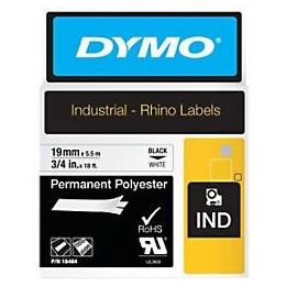 Dymo IND S0718220 / 18484 Authentic Rhino Polyester Schriftband Selbstklebend Schwarzer Druck auf Weiß 19 mm x 5.5m