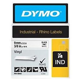 Dymo Schriftband RHINO 18443 Vinyl Schwarz auf Weiß 9 mm x 5,5 m