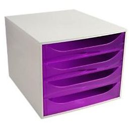 Exacompta Schubladenbox mit 4 Schubladen Big Box Kunststoff Hellgrau, Lila 28,4 x 34,8 x 23,4 cm