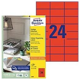 Avery Zweckform Laser Etiketten 3448 Selbsthaftend DIN A4 Rot 70 x 37 mm 100 Blatt à 24 Etiketten
