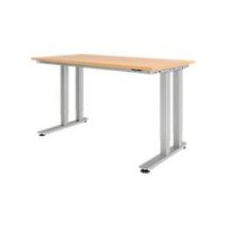 Hammerbacher Elektrisch Höhenverstellbar Schreibtisch Rechteckig Buche Spanplatte Silber C-Fuß 160 x 80 cm