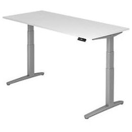 Hammerbacher Elektrisch Höhenverstellbar Sitz-Stehschreibtisch Rechteckig Holz Silber T-Fuß 1.800 x 800 x 720 mm