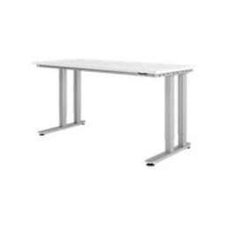 Hammerbacher Elektrisch Höhenverstellbar Schreibtisch Rechteckig Spanplatte Silber Weiß C-Fuß 180 x 80 cm