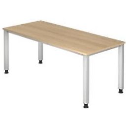 Hammerbacher Q Serie Höhenverstellbar Schreibtisch Rechteckig Eiche Holz Silber 4 Füße 1.800 x 685 mm