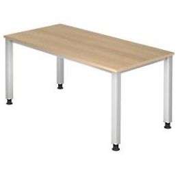 Hammerbacher Q Serie Höhenverstellbarer Schreibtisch Rechteckig Eiche Holz Silber 4 Füße 1.600 x 685 mm