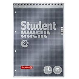 Brunnen Student Premium Notebook DIN A4 Kariert Spiralbindung Pappkarton Anthrazit-Metallic Perforiert 160 Seiten 80 Blatt