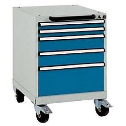 Manuflex Mobil Schubfachschrank 5 Schubfächer BASETEC Hellgrau, Brillantblau 500 x 580 x 720 mm