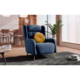 Sit & More sit&more Ohrensessel Orient 11 V, inkl. 1 Zierkissen mit Strass-Stein, goldfarbene Metallfüße, blau