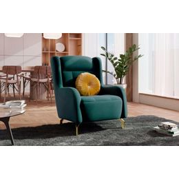 Sit & More sit&more Ohrensessel Orient 11 V, inkl. 1 Zierkissen mit Strass-Stein, goldfarbene Metallfüße, grün