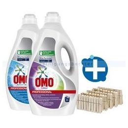 Flüssigwaschmittel Set OMO und CORAL Professional 2 x 5 L Voll- und Colorwaschmittel im Set mit 50 Wäscheklammern