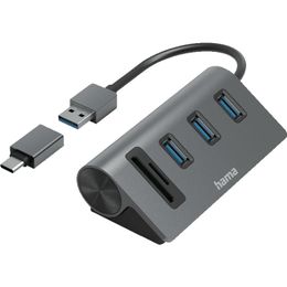 Hama 5 Ports, 3x USB-A, SD, microSD, USB-Hub / Kartenleser, Anthrazit/Schwarz