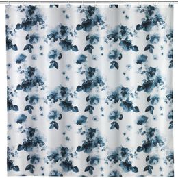 Anti-Schimmel Duschvorhang Rose Bleu, Textil (Polyester), 180 x 200 cm, waschbar, Blau, Polyester weiß blau - blau - Wenko