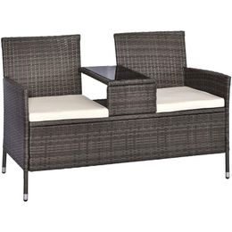 Outsunny - Polyrattan Gartenbank Gartensofa Sitzbank mit Tisch 2-Sitzer Stahl GrauB133 x T63 x H84cm - Grau