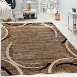 Wohnzimmer Teppich Bordüre Kurzflor Meliert Modern Hochwertig Schwarz Braun 200x280 cm - Paco Home