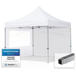 3x3 m Faltpavillon, ECONOMY Alu 32mm, Seitenteile mit Panoramafenster, weiß - weiß