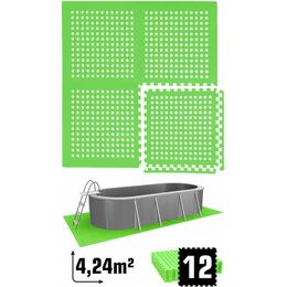 Eyepower 4,2 m² Poolunterlage - 12 eva Matten 62x62 - Unterlegmatten Set - Pool Unterlage - grün